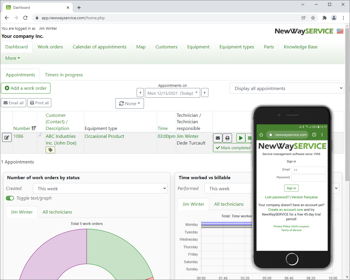 Workorder management software - NewWaySERVICE - FREE TRIAL NOW